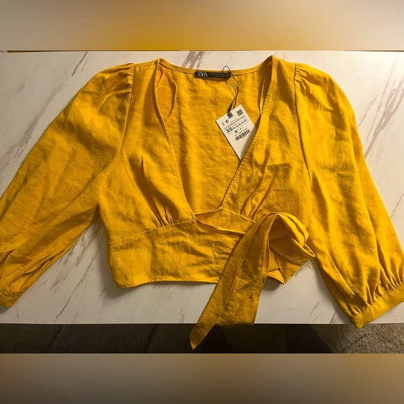 Zara | Tops | Brande New Mustard Yellow Wrap Top | Poshmark